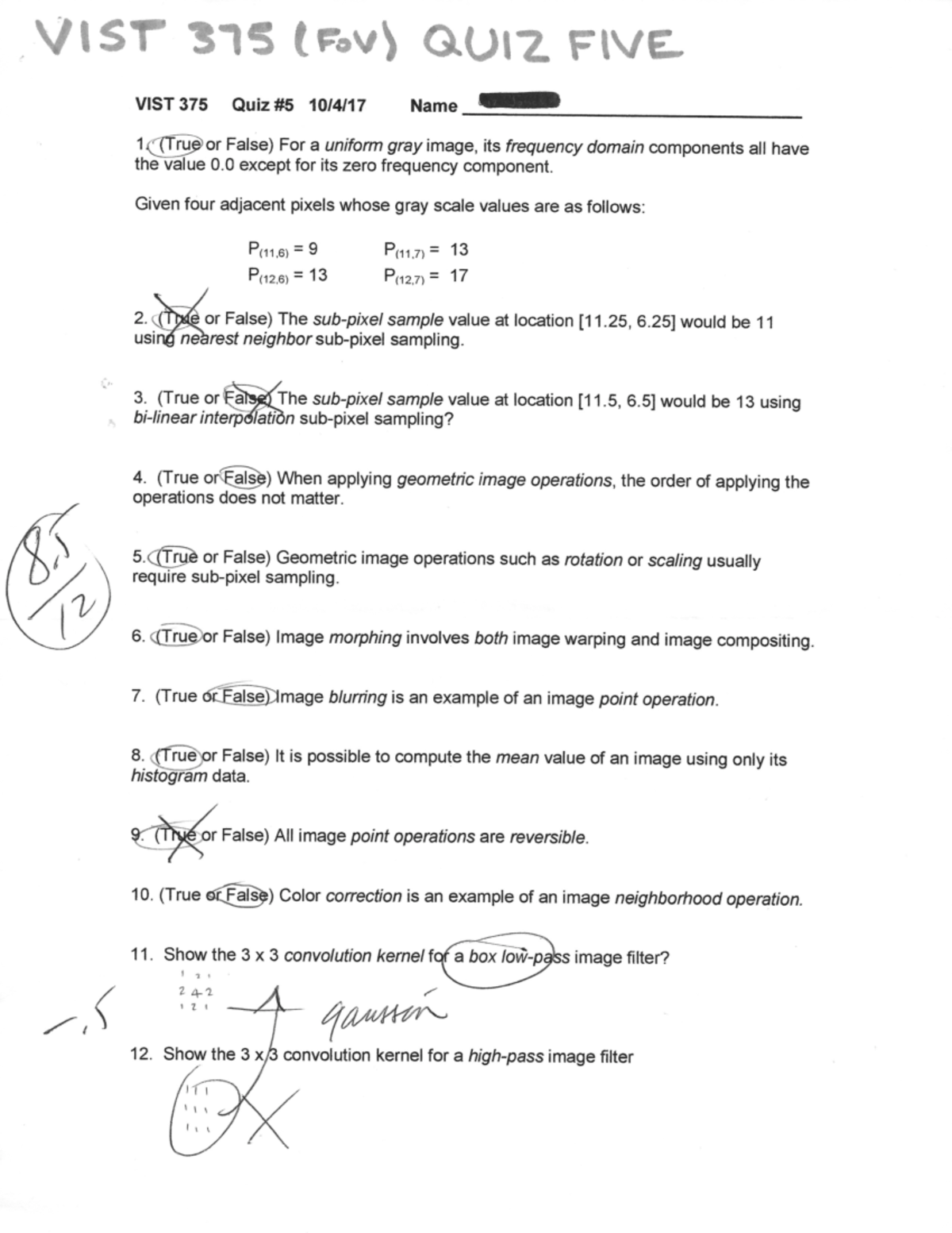 VIST375 quiz5 - VIST 375 Foundations of Viz. Prof Frederic Parke. QUIZ ...