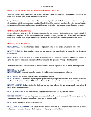 Cómo se clasifican los indicios 2 - 1 CRIMINALISTICA CÓMO SE CLASIFICAN ...