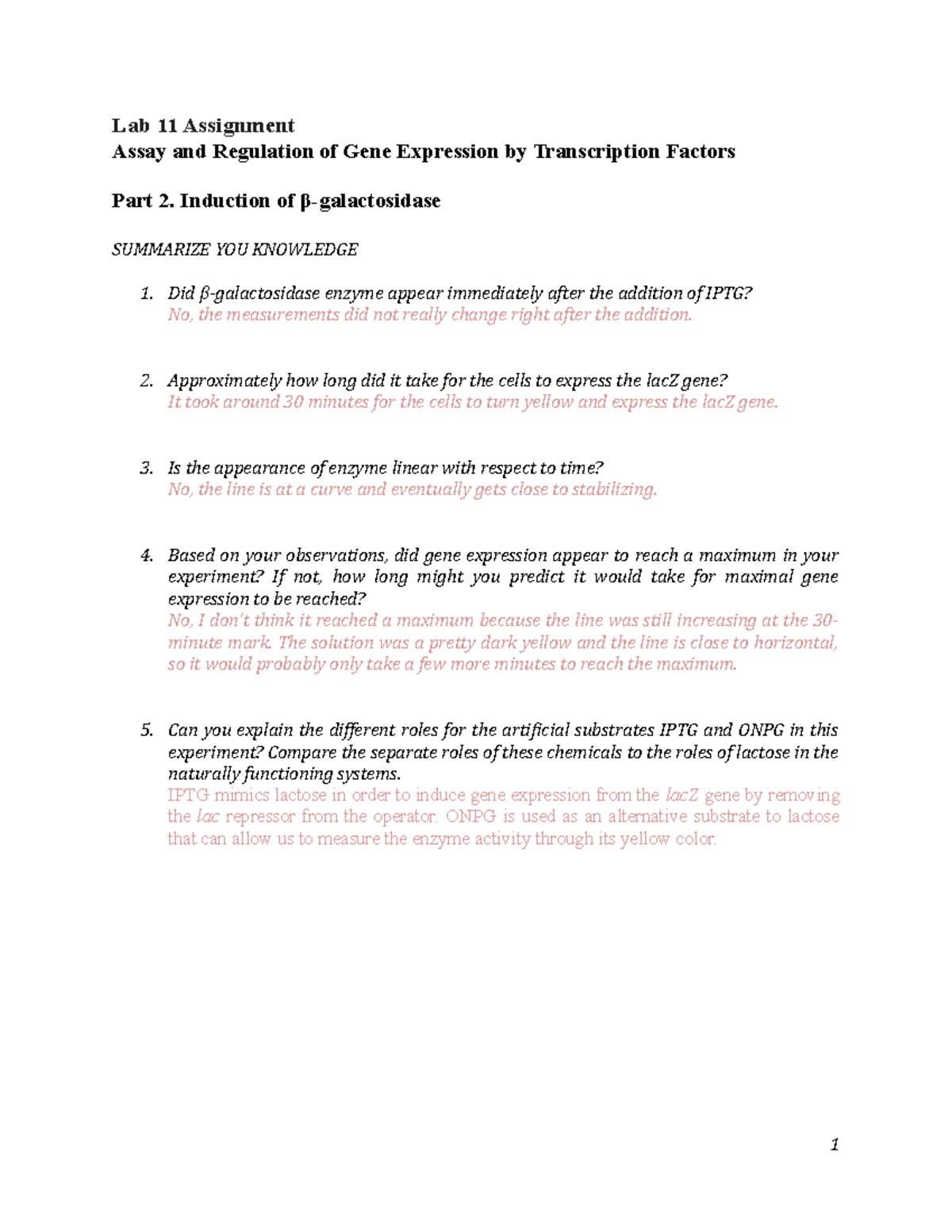 Lab 11 Assignment - Dr. Matt Northam - Lab 11 Assignment Assay and ...