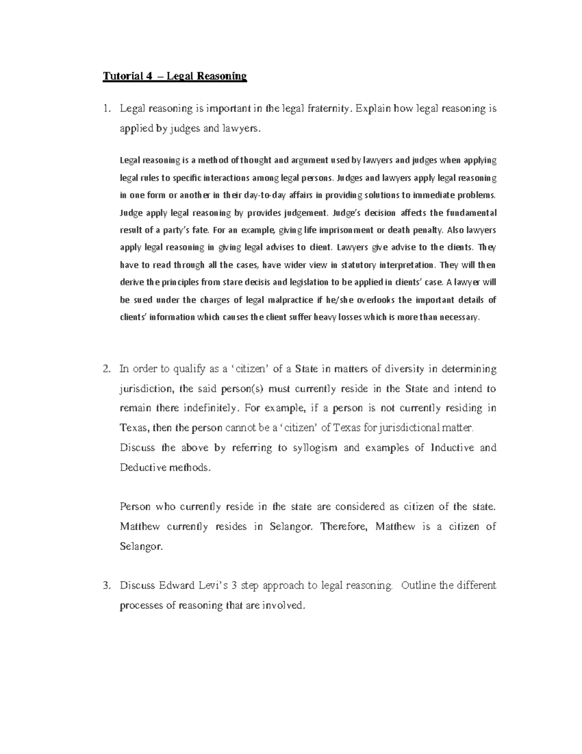 T4 - At your own risk - Tutorial 4 – Legal Reasoning 1. Legal reasoning ...