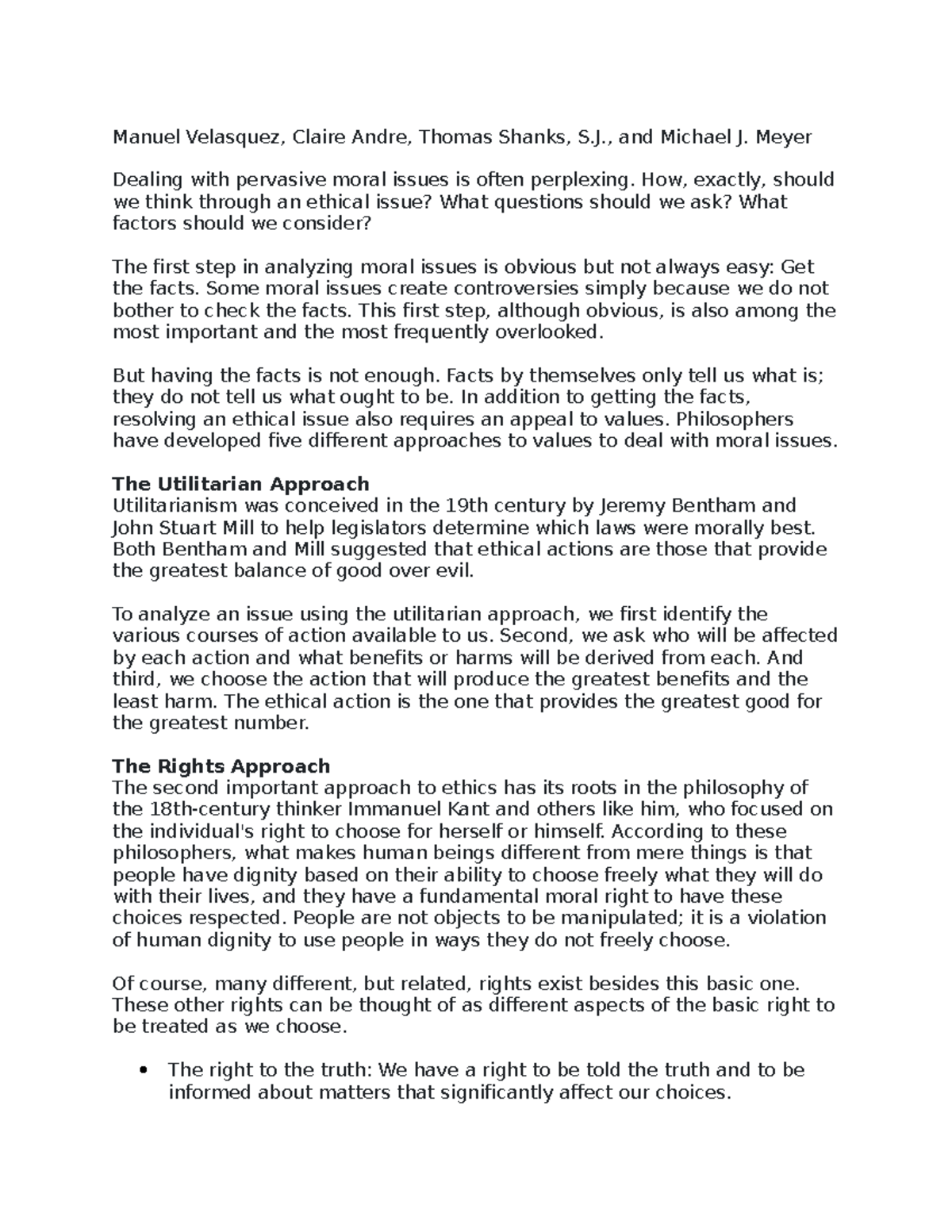 BUS260 Chap 7 Manuel Velasquez Intro - Manuel Velasquez, Claire Andre ...