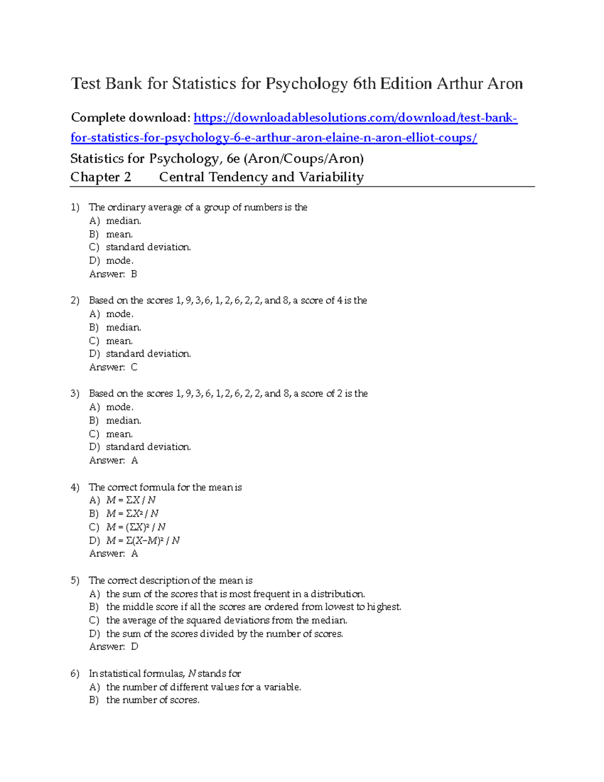 sStat3 psychology basic concept - Test Bank for Statistics for ...