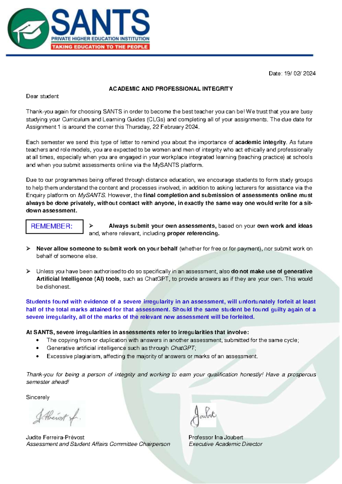 Academic-Integrity-letter All-students- Semester-1-2024 - Date: 19 / 0 ...