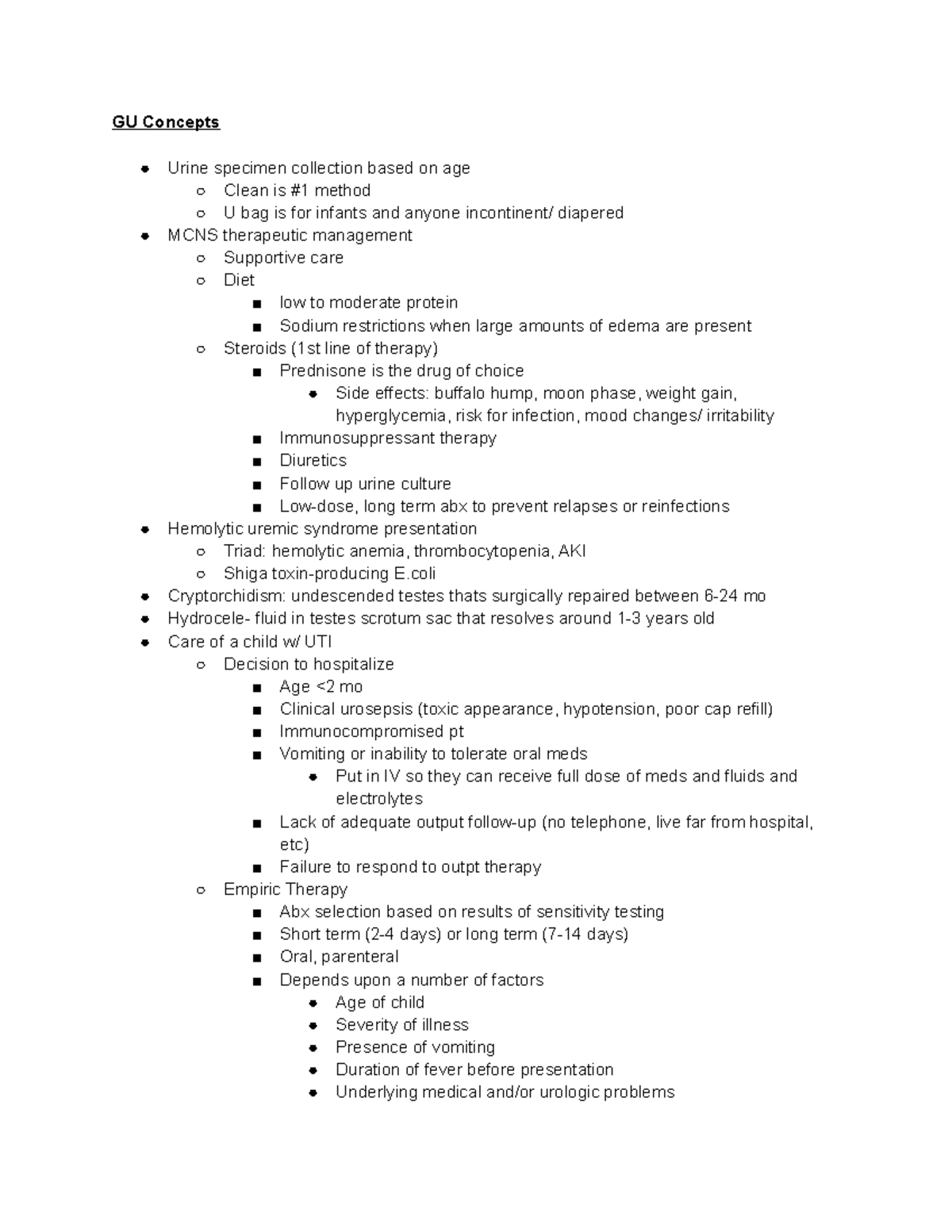 PEDS Exam 4 DIY Study Guide - GU Concepts Urine specimen collection ...