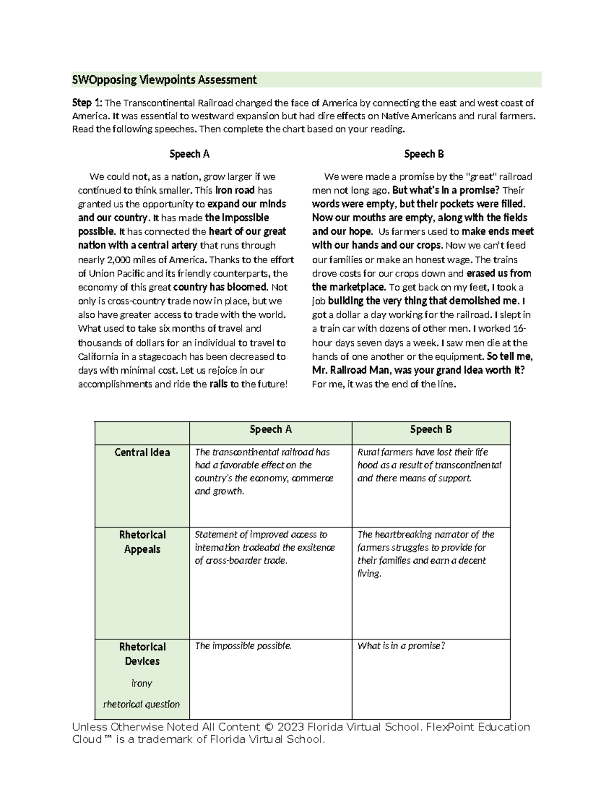 Opposing viewpoints assessment - SWOpposing Viewpoints Assessment Step ...