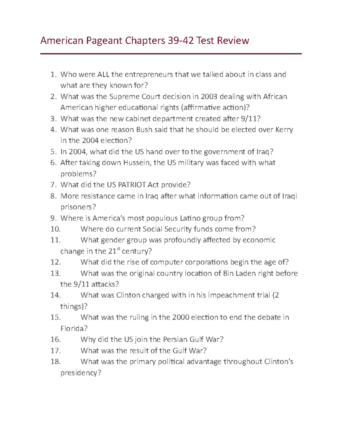 Test Autumn 2020, questions and answers - American Pageant Chapters 39 ...