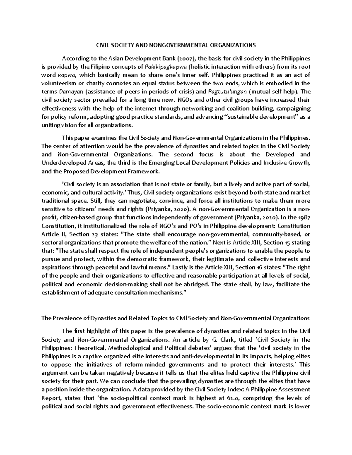 CIVIL SOCIETY AND NONGOVERNMENTAL ORGANIZATIONS - Bachelor of Arts in ...