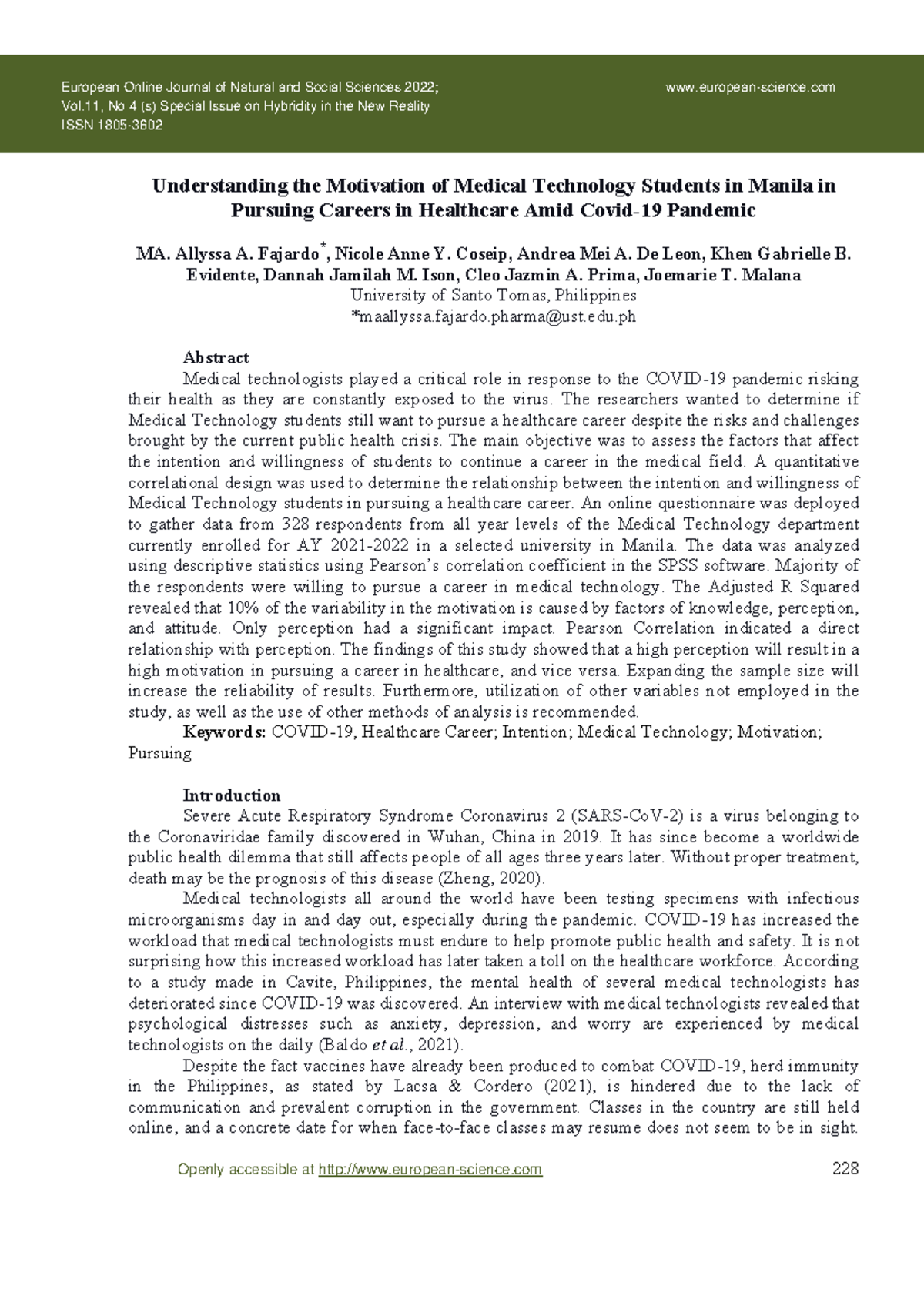 Motivation of Med Tech Students - European Online Journal of Natural ...