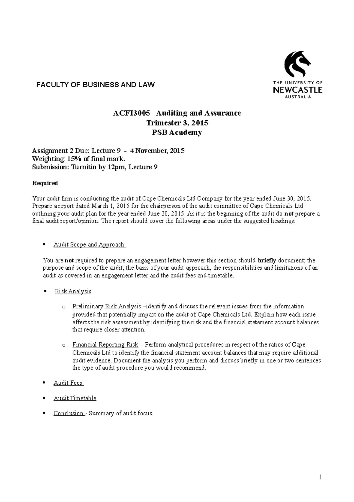 Assignment 2 template - ACFI3005 Auditing and Assurance Trimester 3 ...