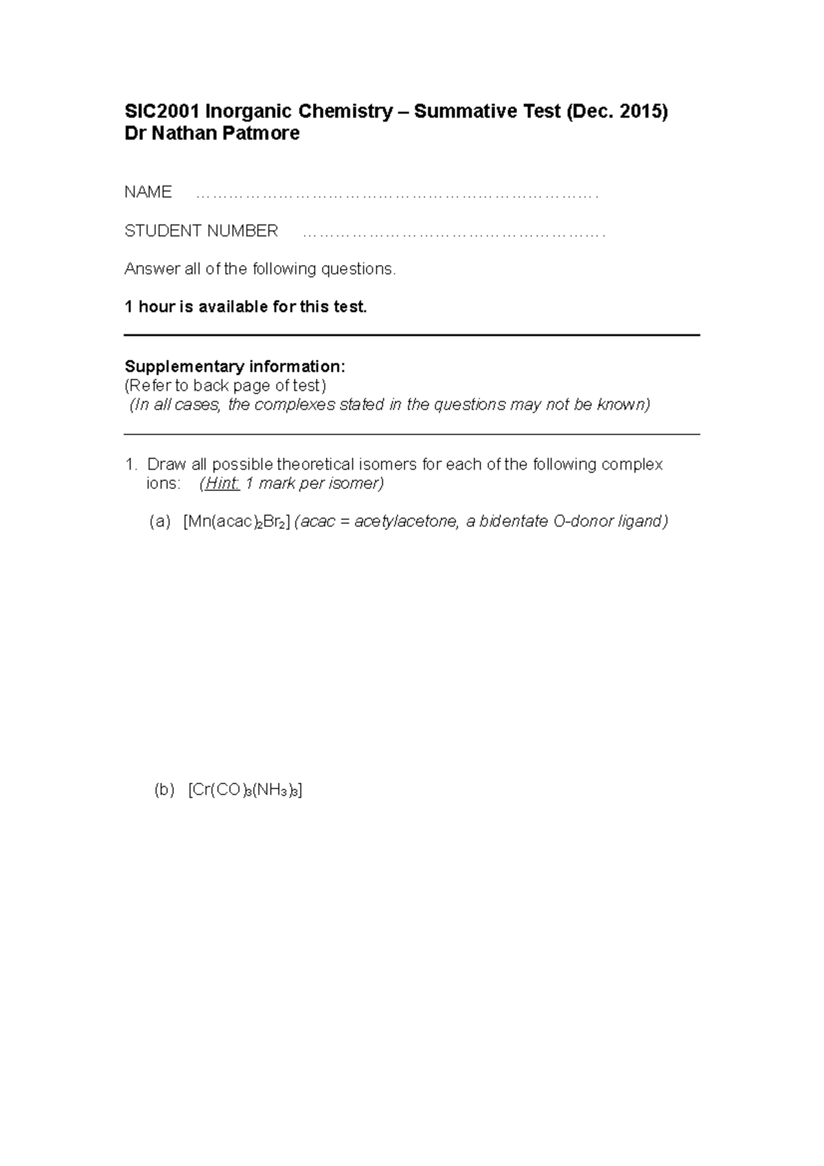 Summative Test 2015 - SIC2001 Inorganic Chemistry – Summative Test (Dec ...