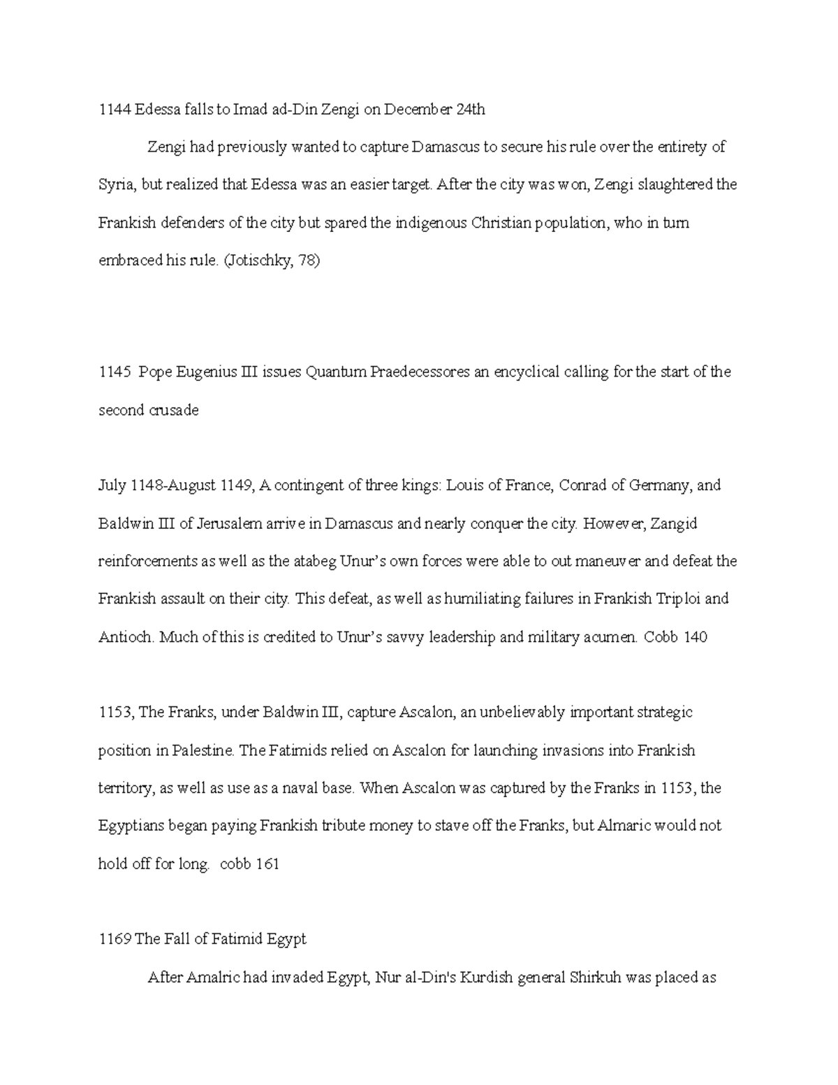 Crusade Timeline Part 2 - 1144 Edessa falls to Imad ad-Din Zengi on ...