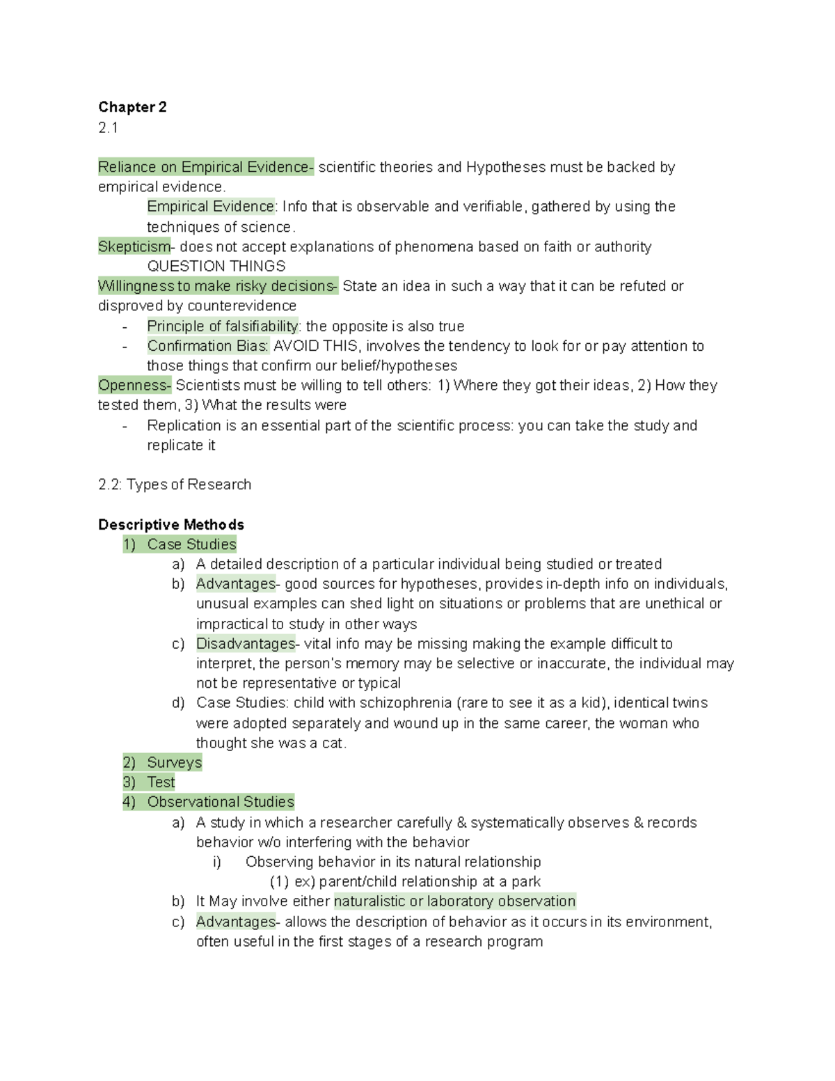 Chapter 2 Notes - Chapter 2 2. Reliance on Empirical Evidence ...