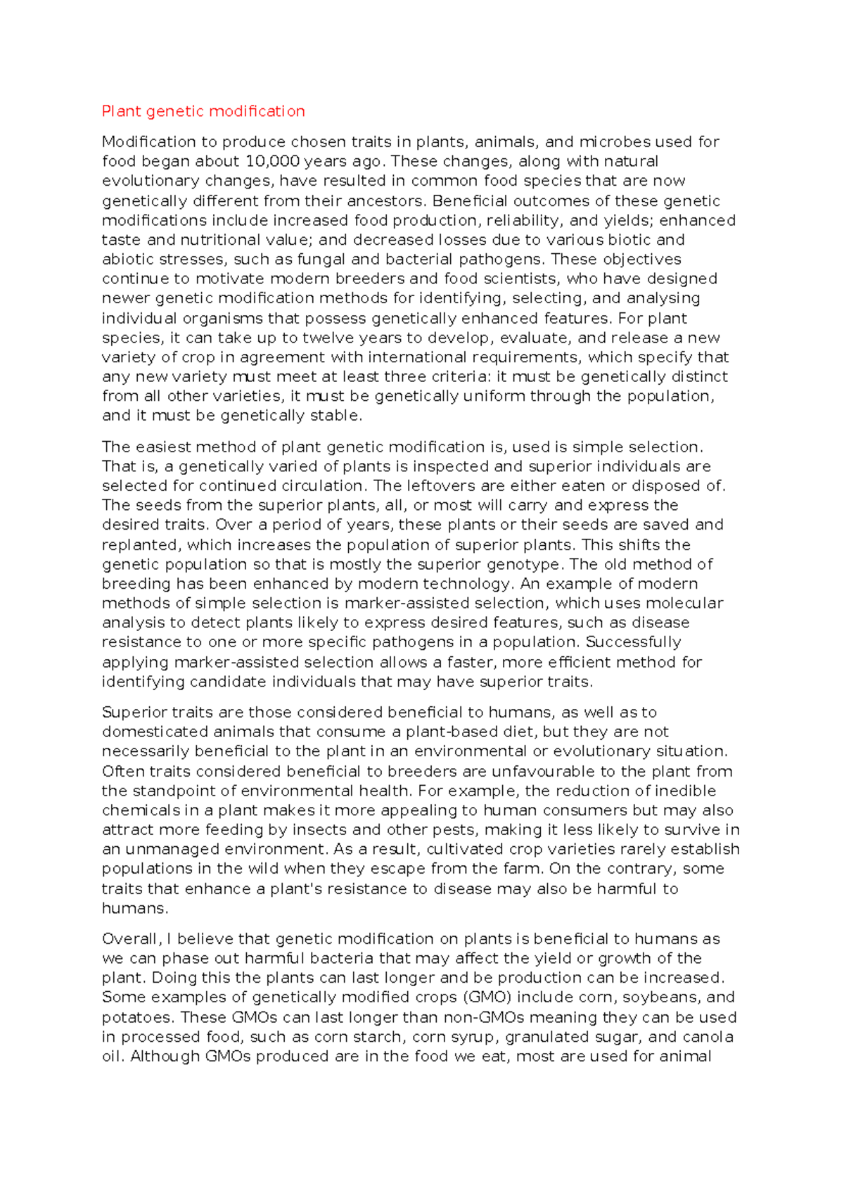 Genetic Plant Modification - Plant genetic modification Modification to ...