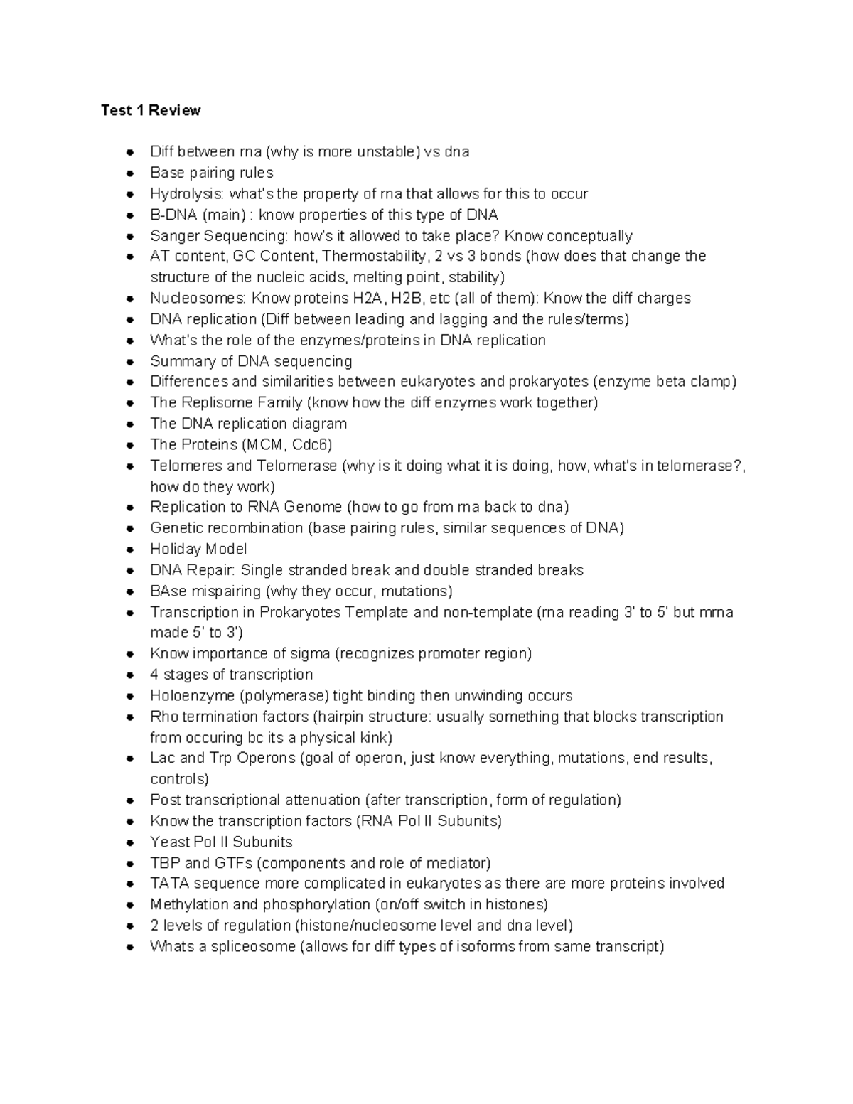 Biochem 2B03 - Lecture notes 1-12 - Test 1 Review Diff between rna (why ...