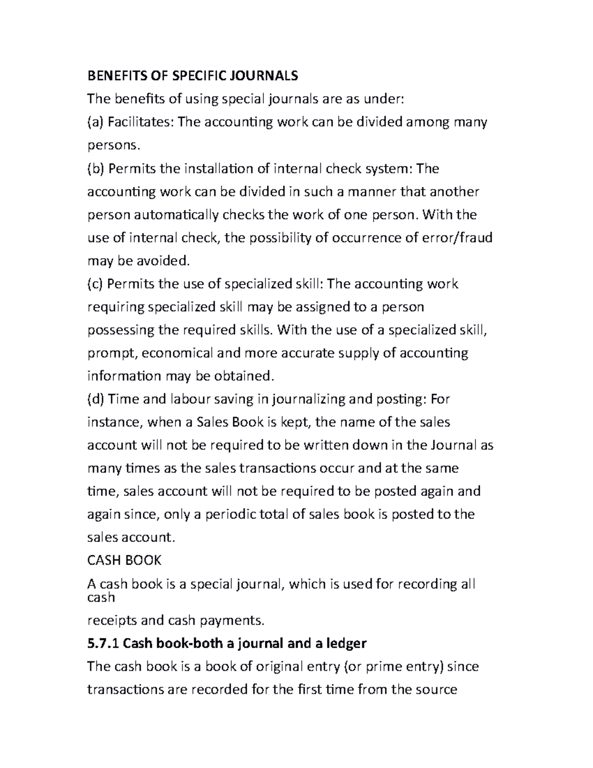 Benefits OF Specific Journals notes - BENEFITS OF SPECIFIC JOURNALS The ...