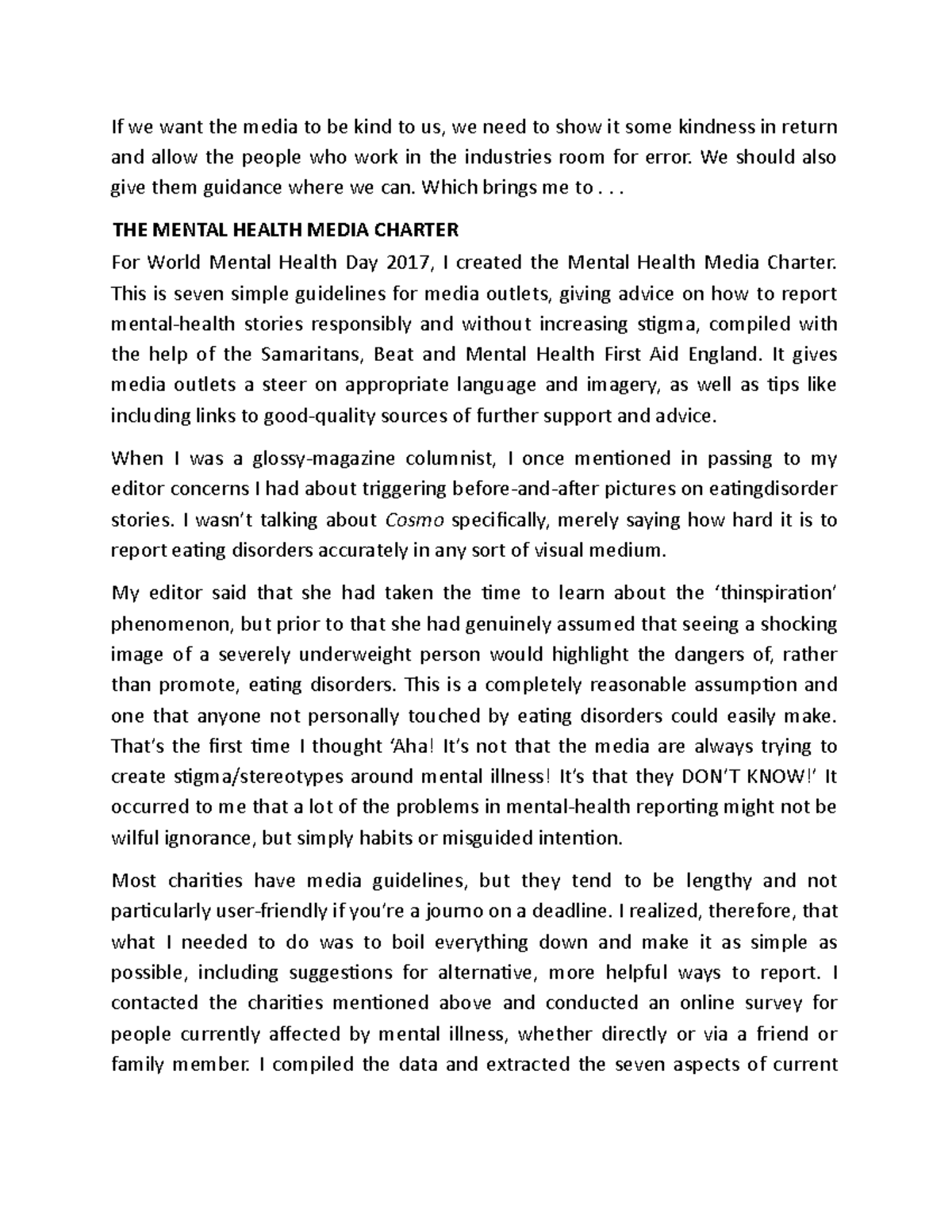 Mental Health Media Charter - If we want the media to be kind to us, we ...