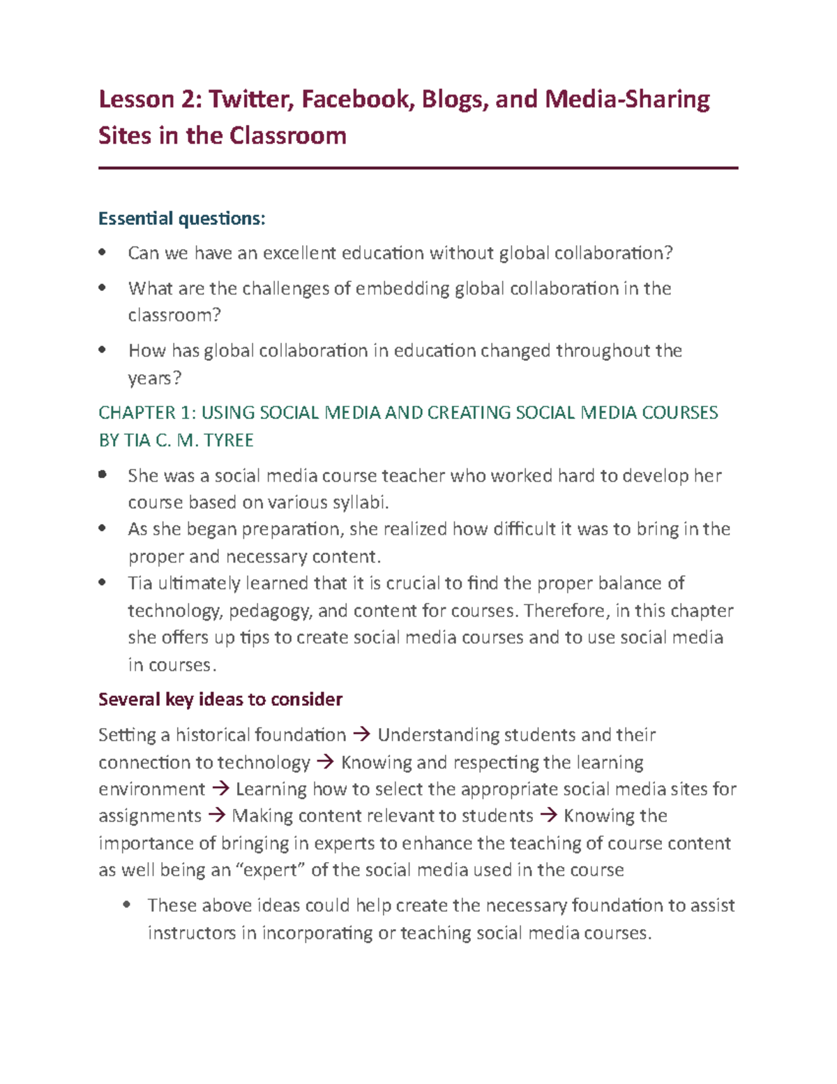 Lesson-2 - Lecture notes 2 - Lesson 2: Twitter, Facebook, Blogs, and ...