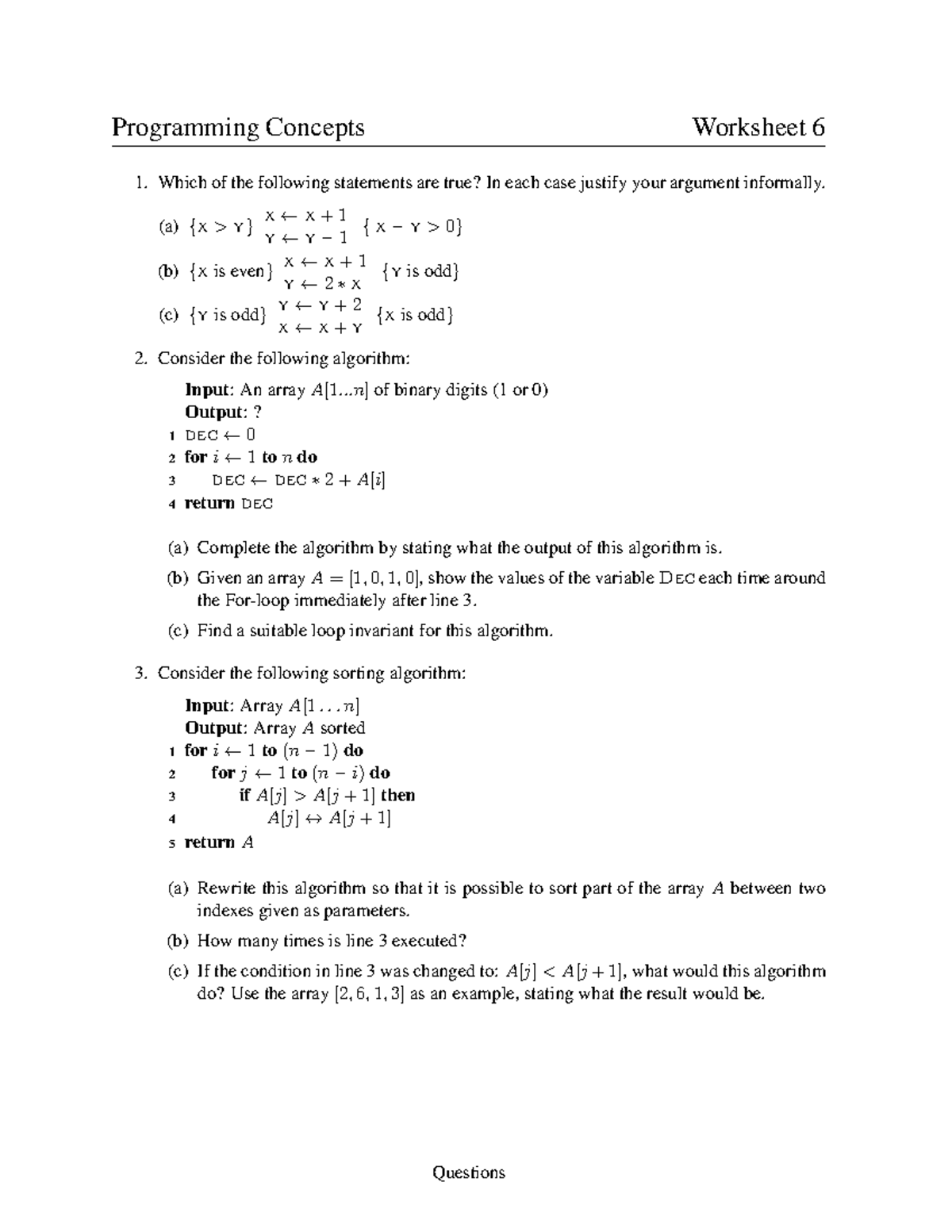 Worksheet 6 - Question set - Programming Concepts Worksheet 6 Which of ...