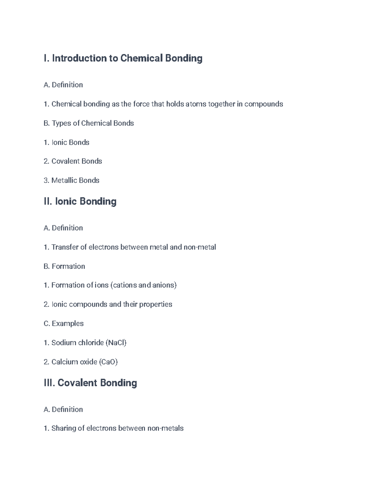 Chemical Bonding - Examples and definitions - I. Introduction to ...