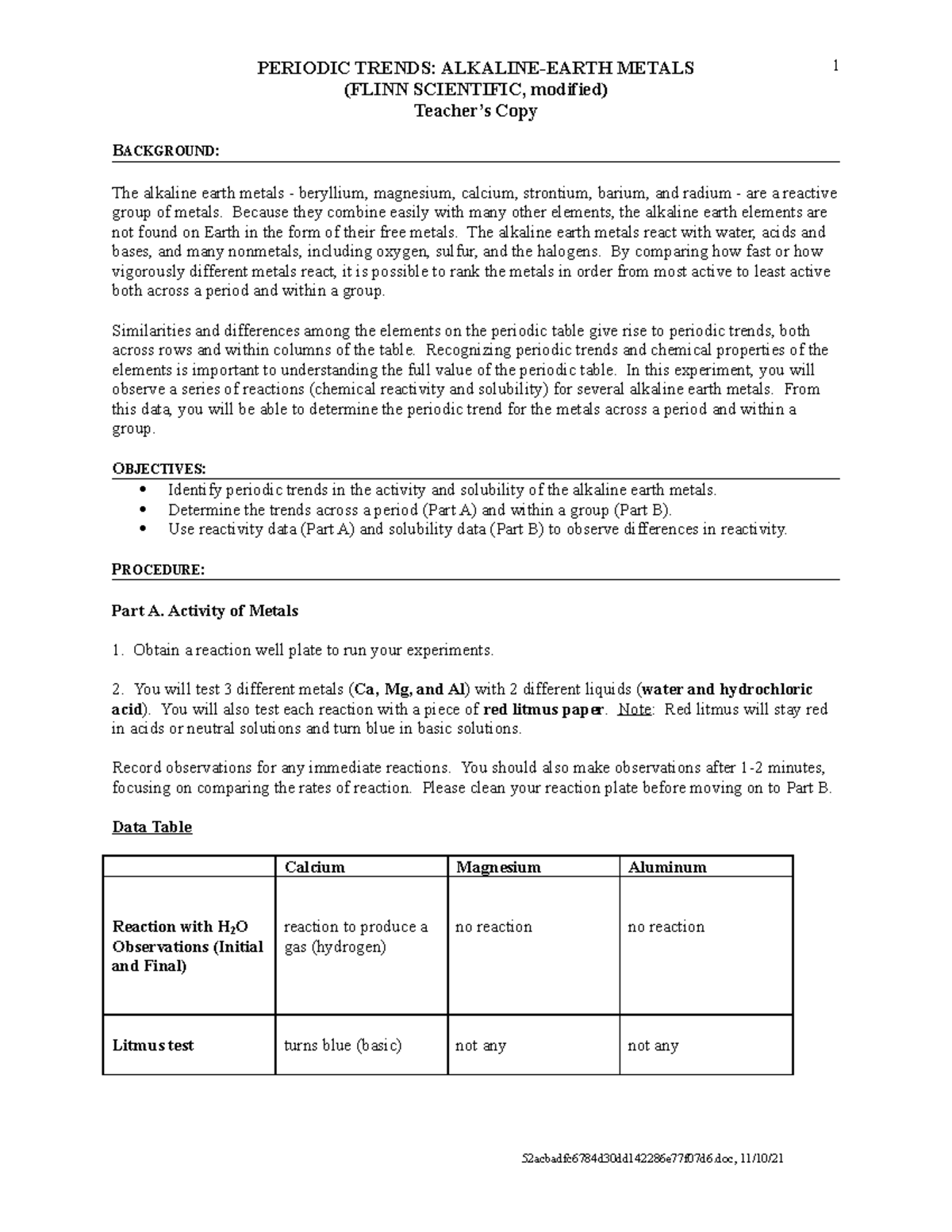 Periodic Trends Lab-Teachers - CHM 101 - HCC - Studocu