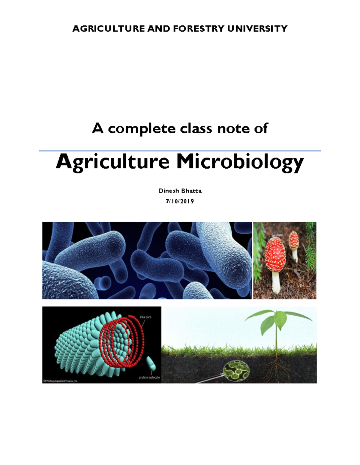 Class note of Agriculture microbiology - Part 1 - AGRICULTURE AND ...