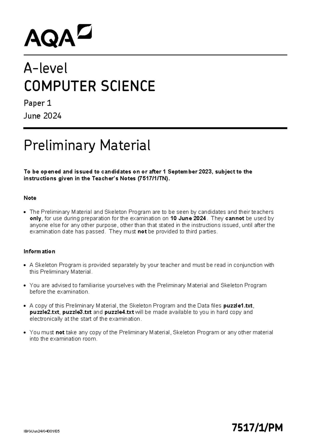 2024 Preliminary Material - IB/G/Jun2 4 /G4001/E5 7517/1/PM Preliminary ...