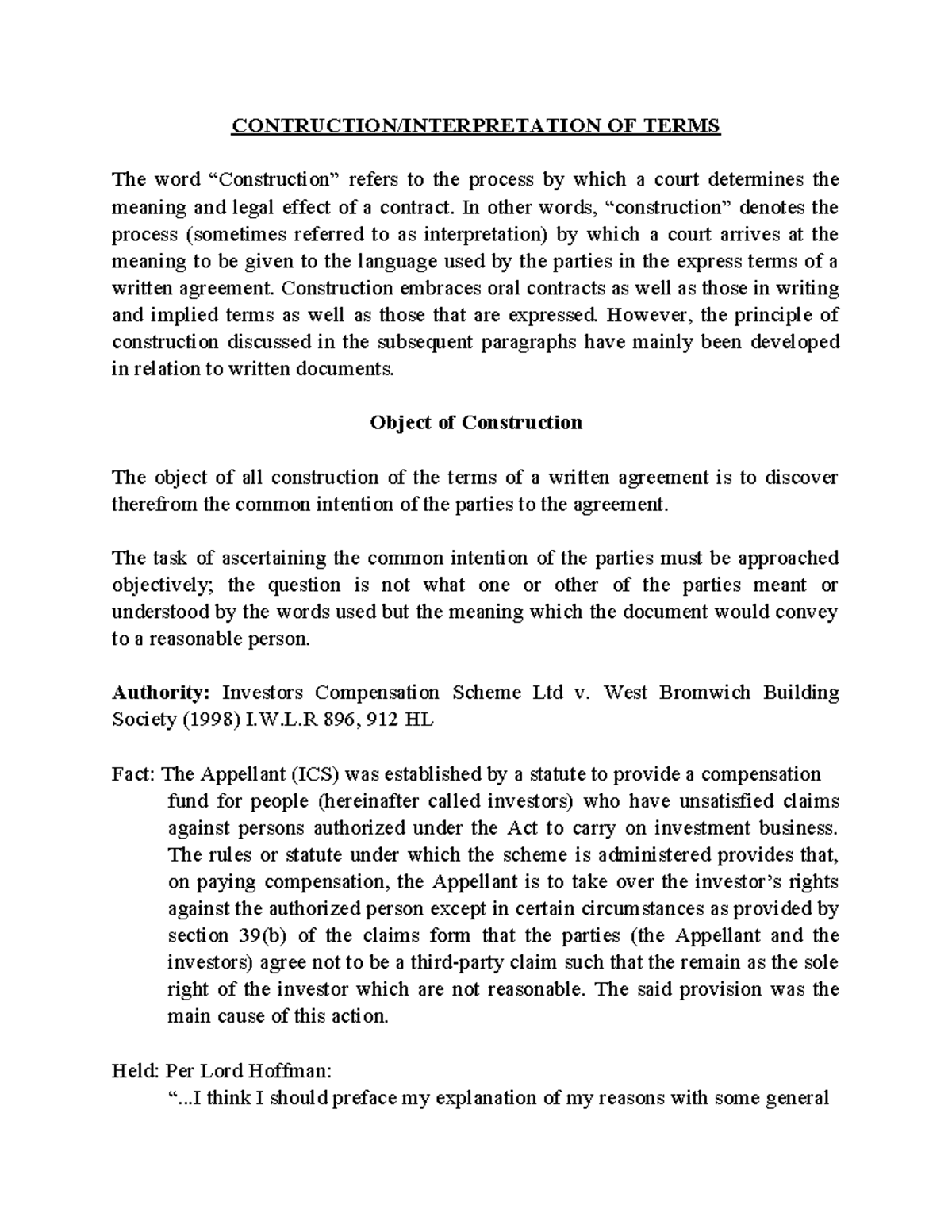 Construction - CONTRUCTION/INTERPRETATION OF TERMS The word ...