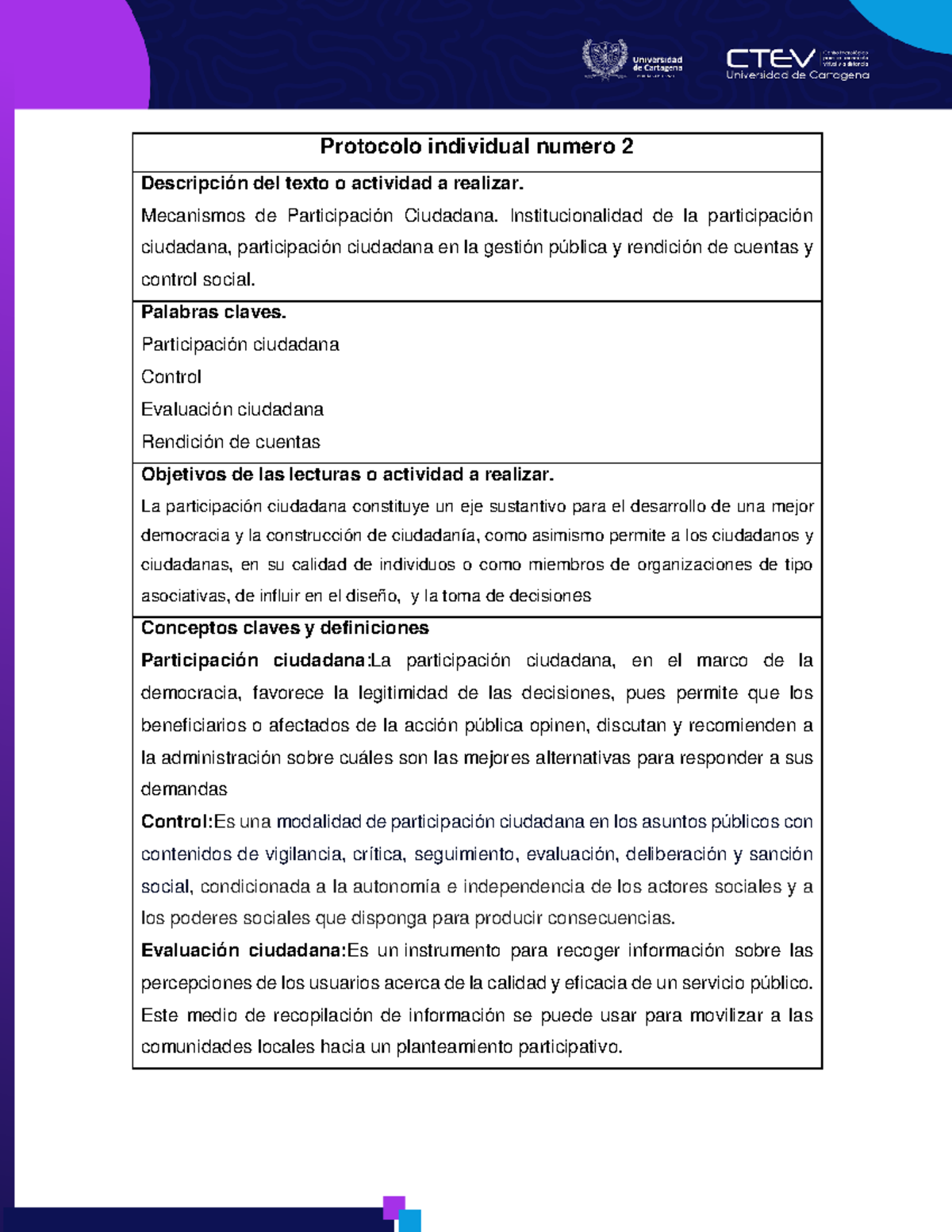 Jp100 - Jejki - Protocolo individual numero 2 Descripción del texto o actividad a realizar ...
