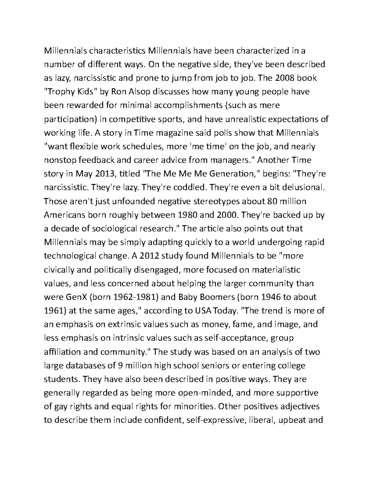 Millennials - Grade: 11,12 - Millennials characteristics Millennials ...