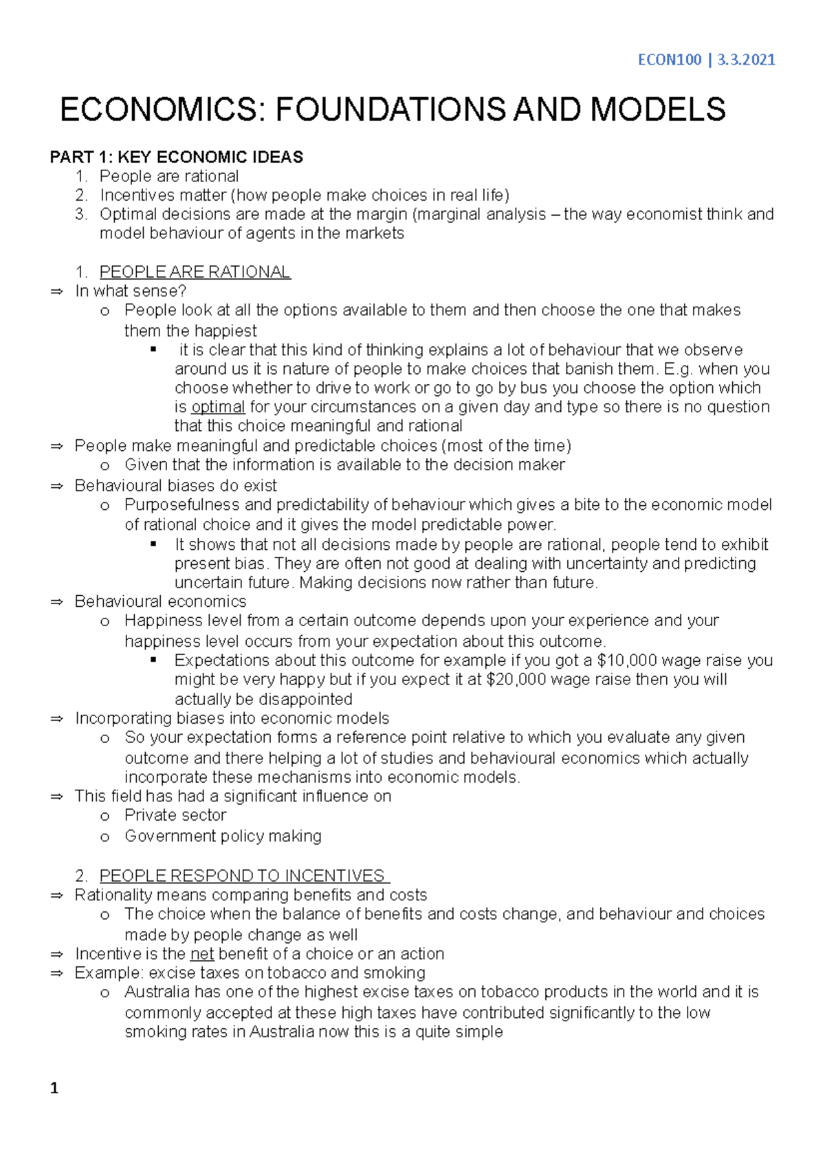 Economics Foundation - Lecture notes 1 - ECONOMICS: FOUNDATIONS AND ...