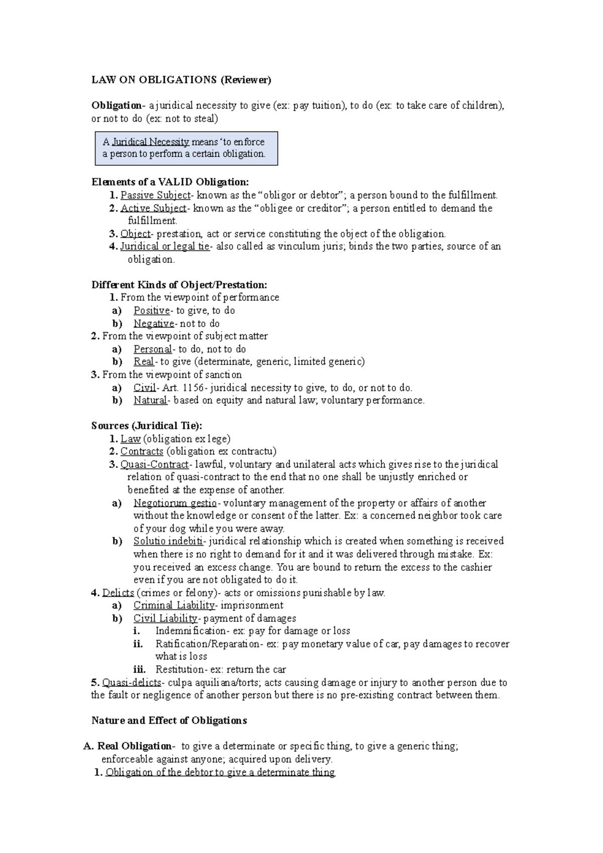 Introduction on LAW ON Obligations - Law on Obligation and Contracts ...