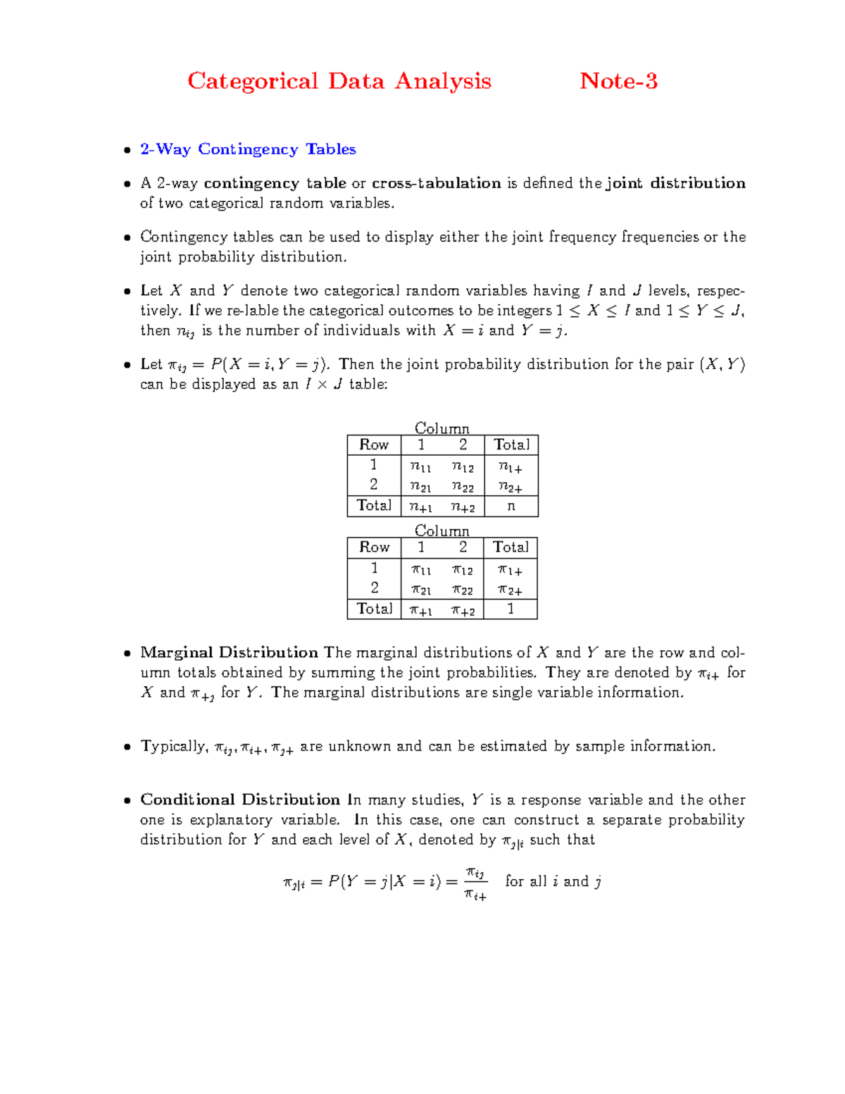 Note 3 2382 2023 - practice - Categorical Data Analysis Note- 2-Way Contingency Tables A 2-way ...