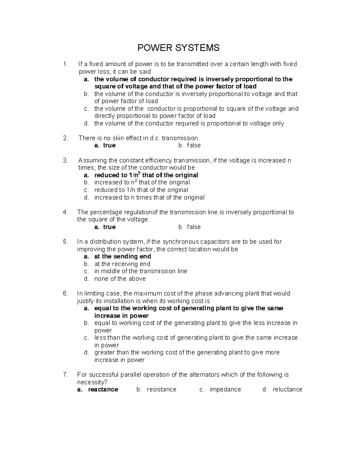 Power System Objective Type-rbc - POWER SYSTEMS If a fixed amount of ...