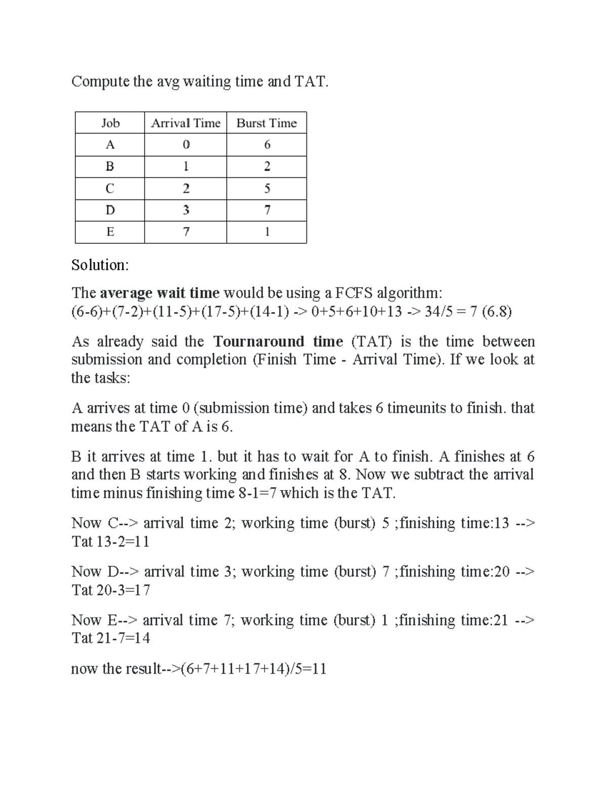 RTS - Real Time Scheduling - Compute the avg waiting time and TAT ...