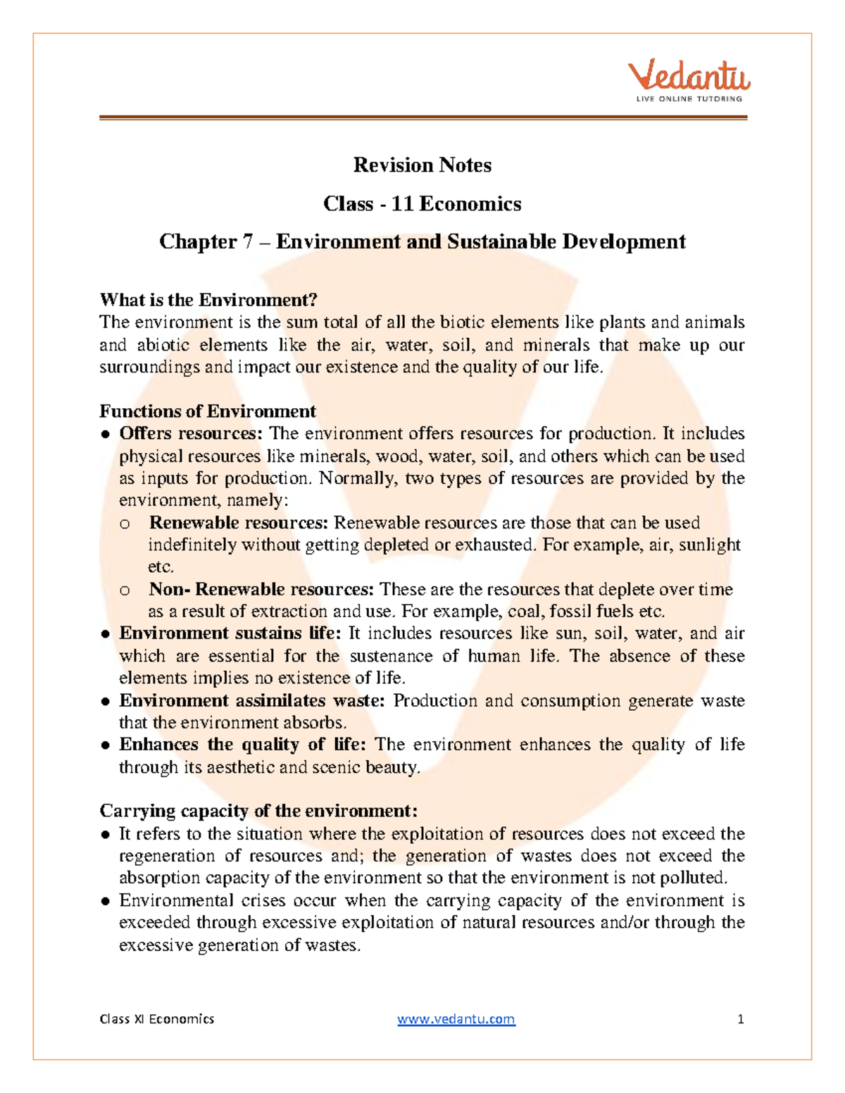 Economics Chapter Environment and Sustainable Development Class 11 ...