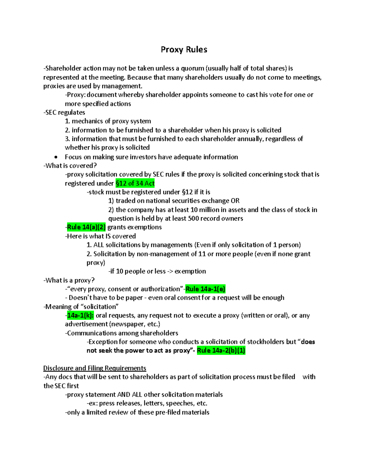 Corporations Lecture Proxy Rules - Proxy Rules -Shareholder action may ...
