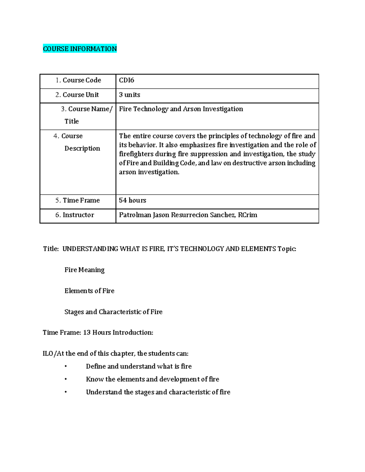 386f280edbd046a1a9d3838091 d65971 - COURSE INFORMATION Course Code CDI ...