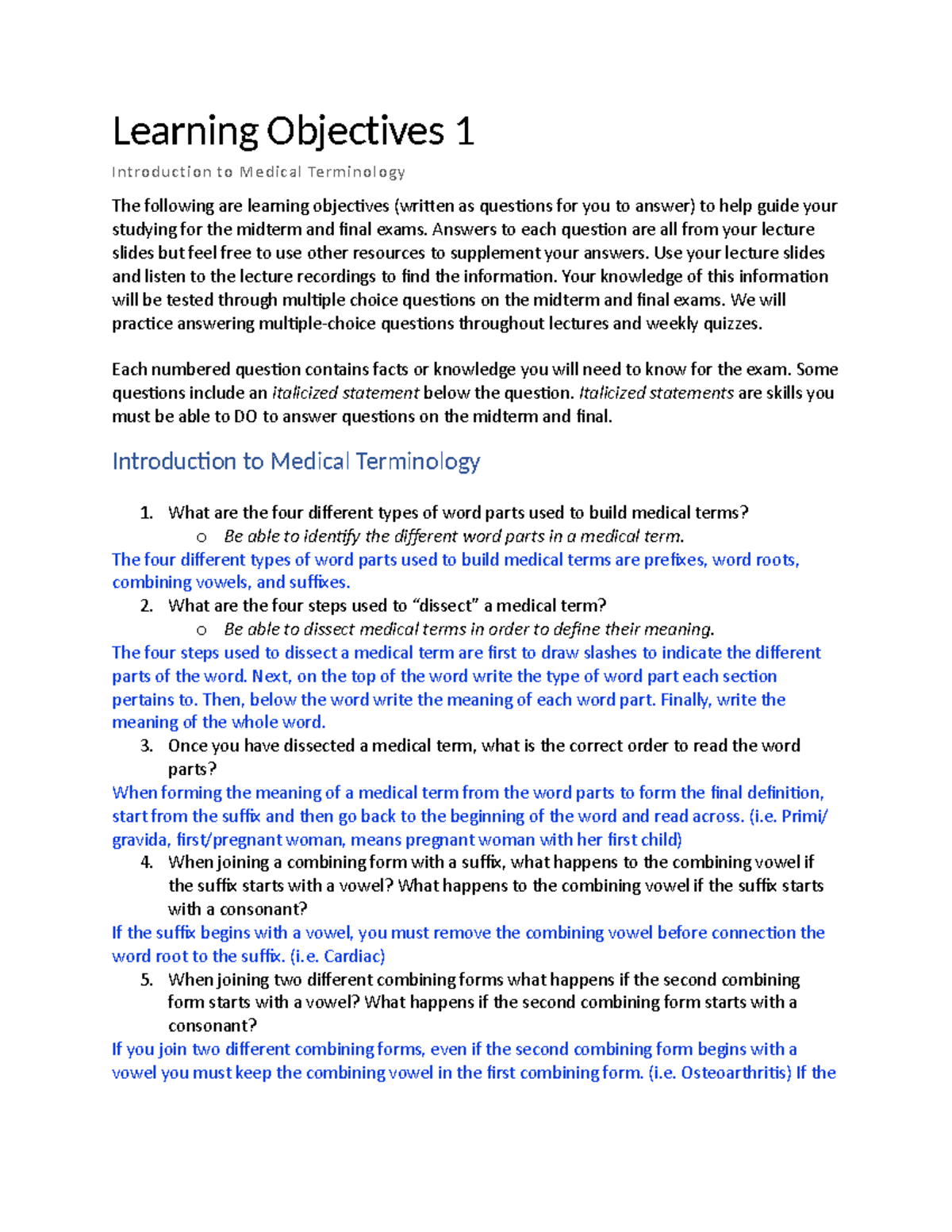 Learning Objectives 1 - n/a - Learning Objectives 1 Introduction to ...