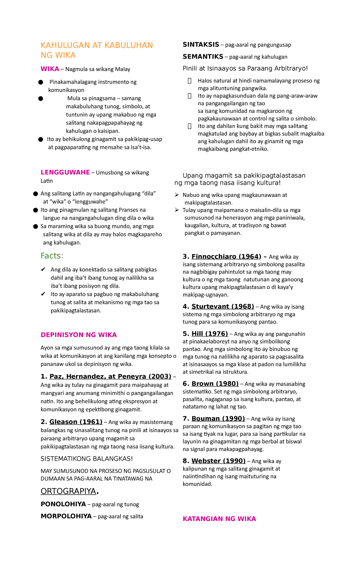 Kompan- Reviewer 1ST- Quarter - KAHULUGAN AT KABULUHAN NG WIKA WIKA ...