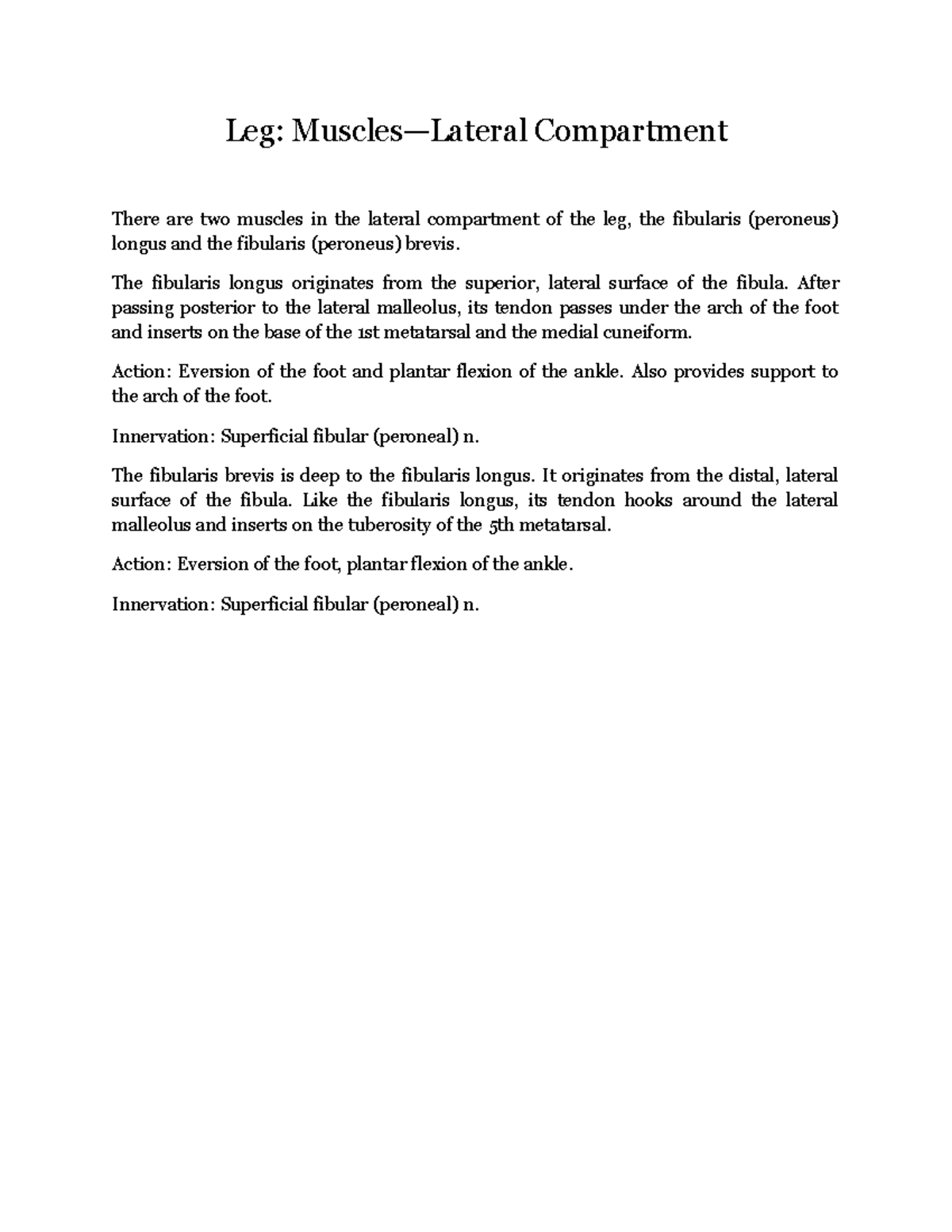 Leg-muscles-lateral compartment - Leg: Muscles—Lateral Compartment ...