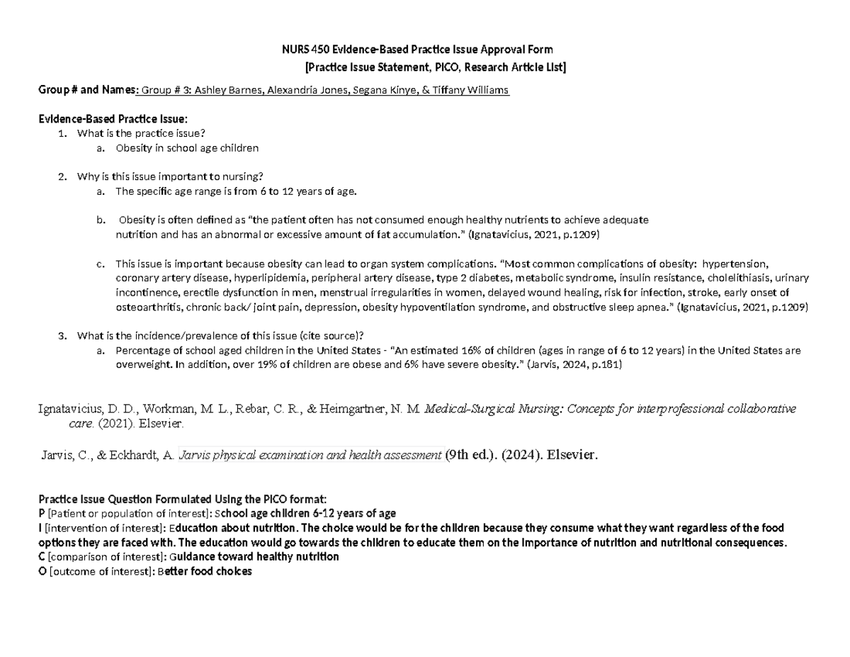 NURS 450 EBP Issue Approval Form Revised-2 - NURS 450 Evidence-Based ...