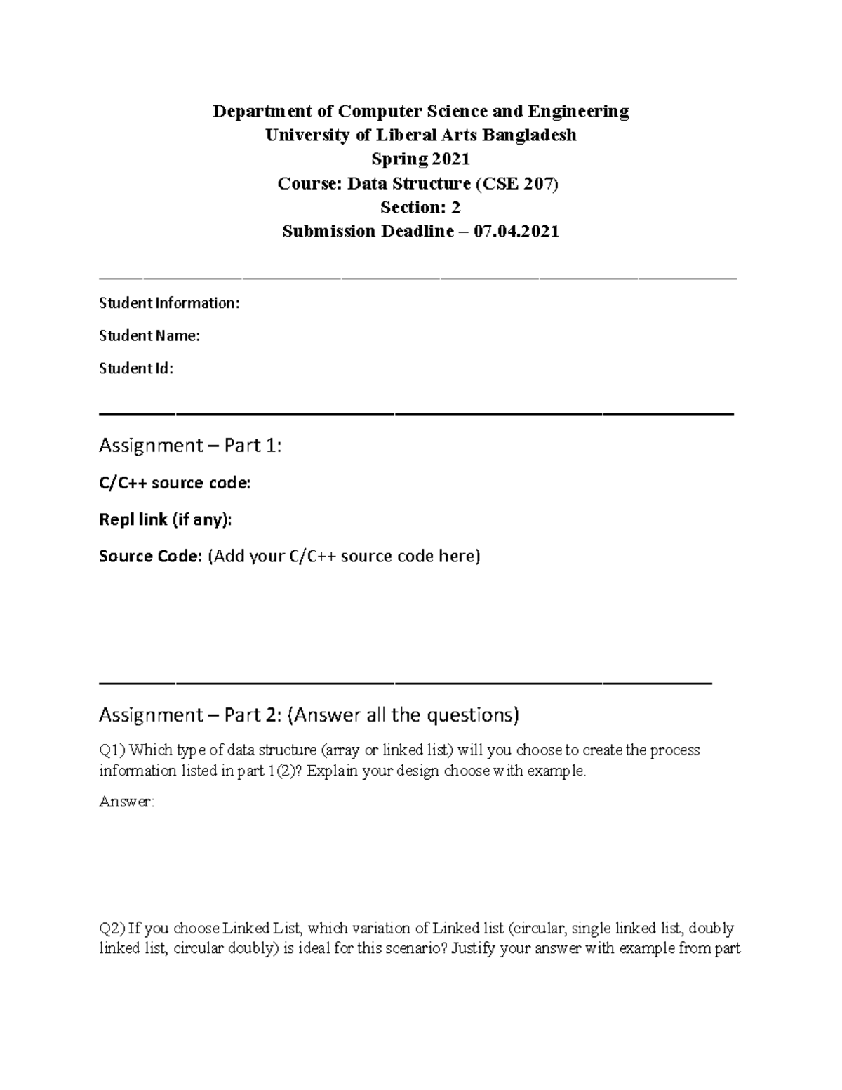 Assignment Submission format - Department of Computer Science and ...
