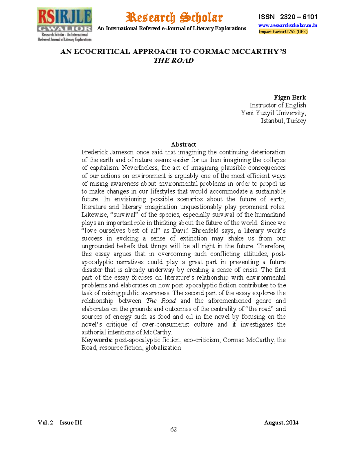 Ecocriticism lens 1 - asasdas - researchscholar.co Impact Factor 0 ...