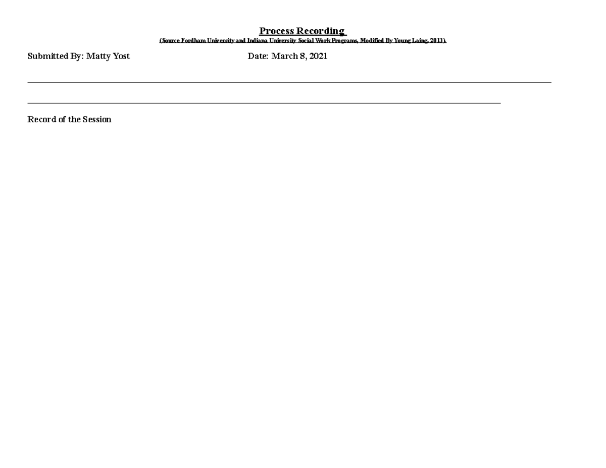 Process recording for individuals - Process Recording (Source Fordham ...