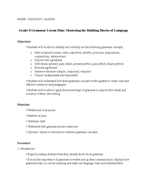 1 LP 110618 - Lesson plan in science 10 - NAME: CAROLYN J. JAAFAR Grade ...