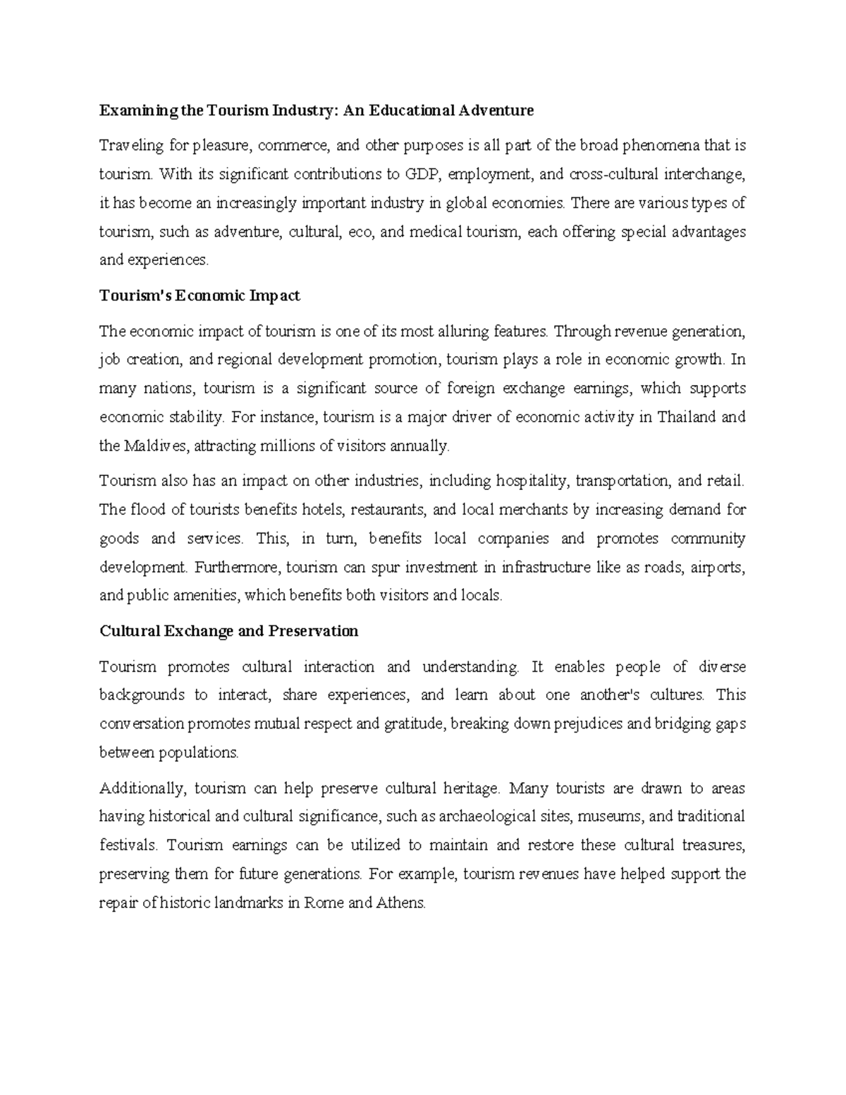 Exploring the World of Tourism - Examining the Tourism Industry: An ...