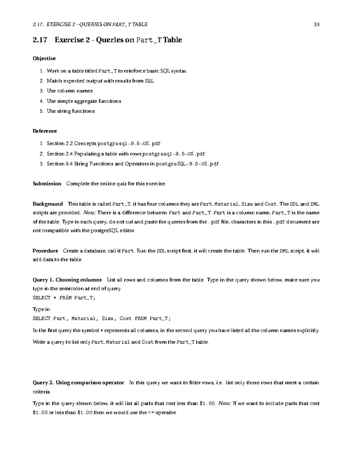 CST8215 - Hybrid 2.3 Instructions - 2. EXERCISE 2 - QUERIES ONPART ...