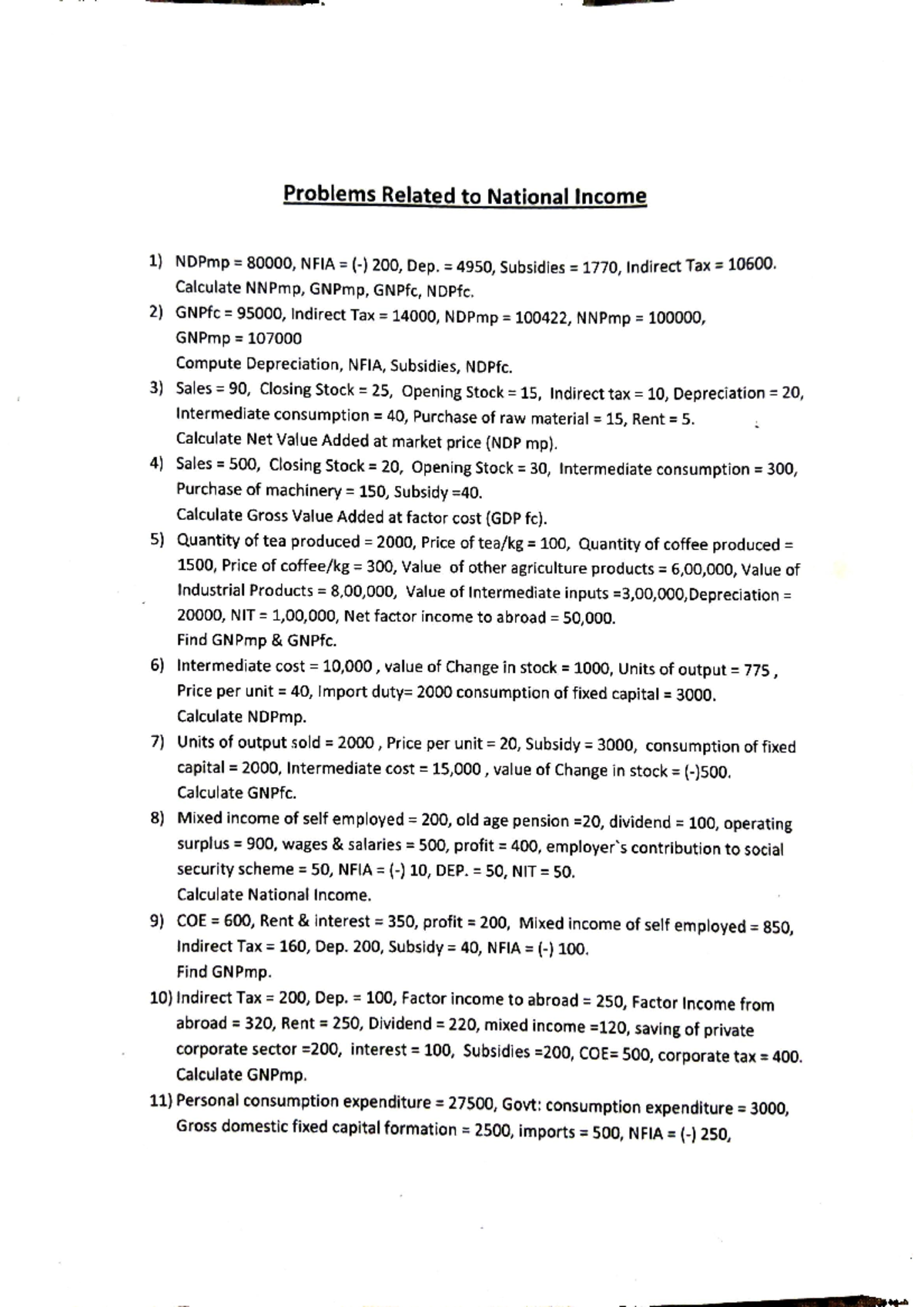 Problems related to National income - Economics for finance - Studocu