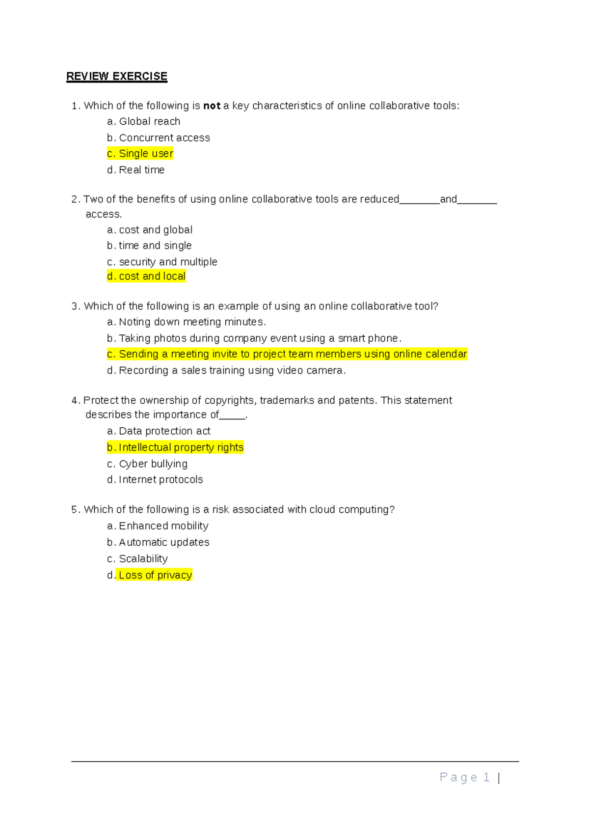 Lesson 1 Practical 3 - REVIEW EXERCISE 1. Which of the following is not ...