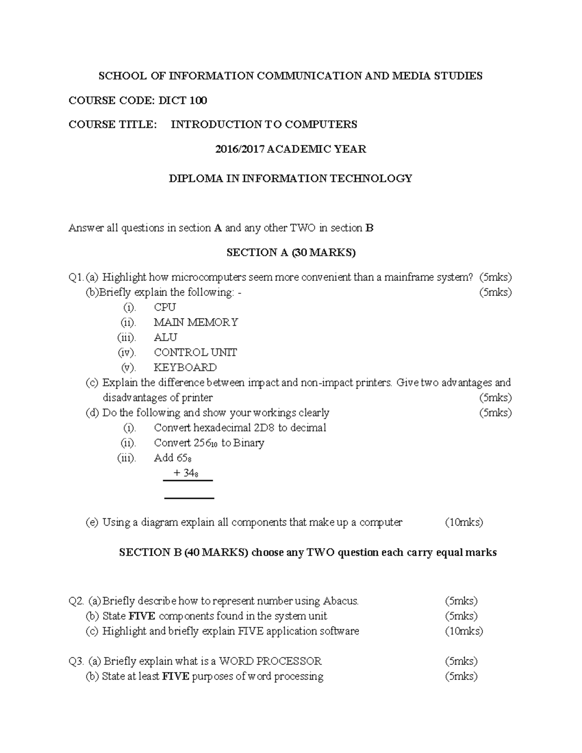 computing electronics - SCHOOL OF INFORMATION COMMUNICATION AND MEDIA ...